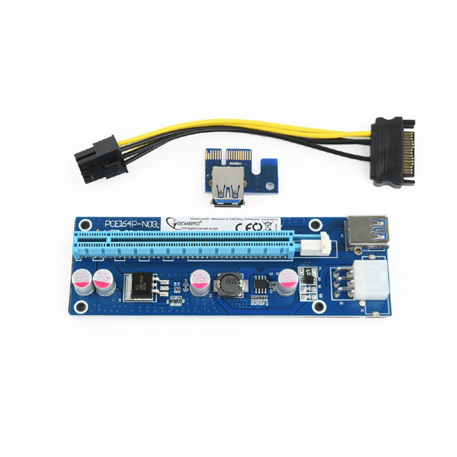 PCI Riser Mining Extender USB3.0 PCI-ex 6-pin power connector, SATA ...