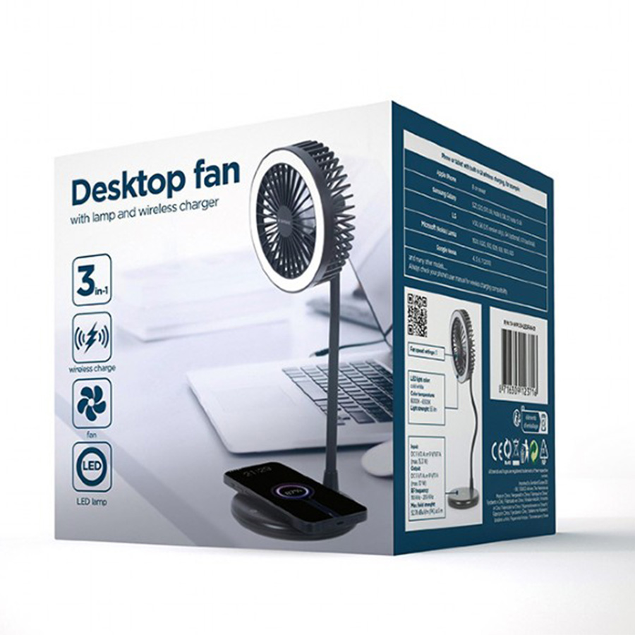 Desktop ventilator sa LED svjetlom + wireless charger GEMBIRD TA-WPC10 ...