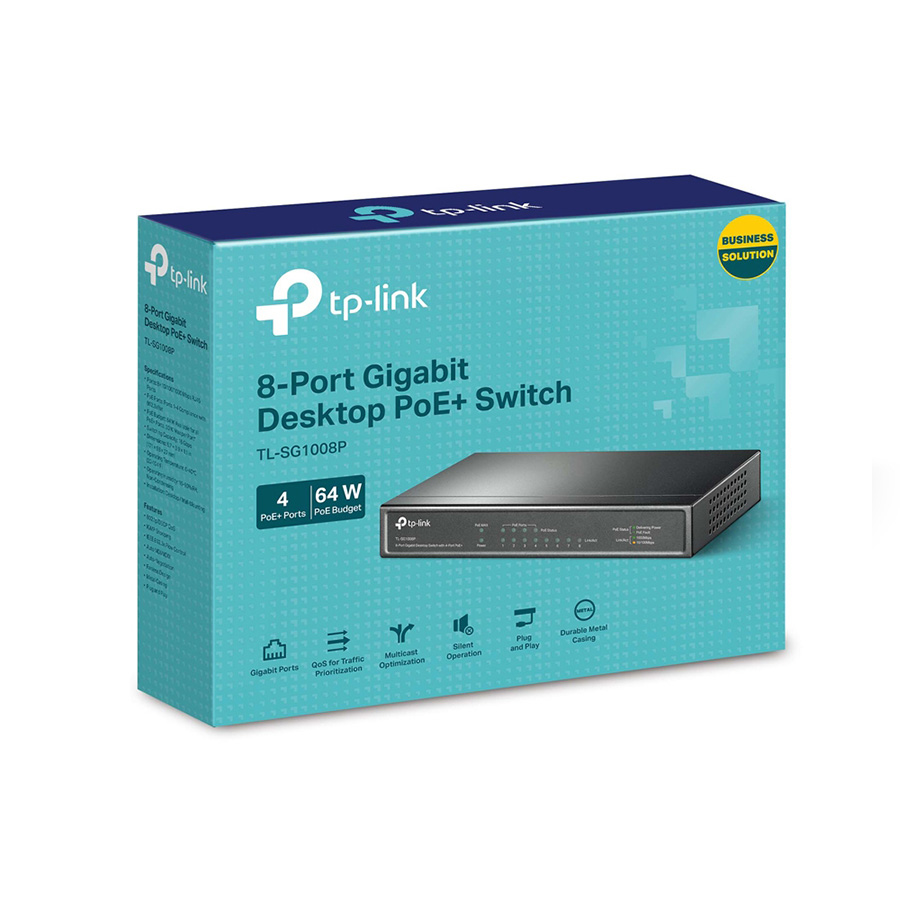 SWITCH TP-Link TL-SG1008P 8-Port Gigabit Desktop Switch with 4-Port PoE+, 64W PoE Power supply ...