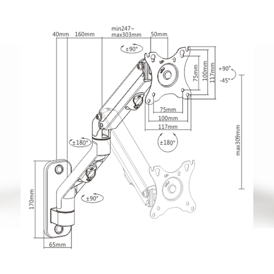 NOSAČ ZA MONITOR GEMBIRD MA-WA1-02, montaža na zid, up to 27”/7 kg ...