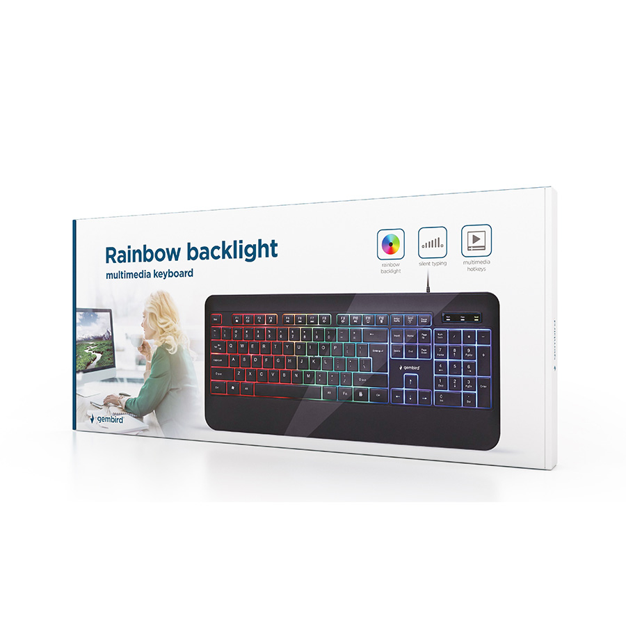 Tastatura GEMBIRD, KB-UML-03 Slim Rainbow backlight multimedia keyboard ...