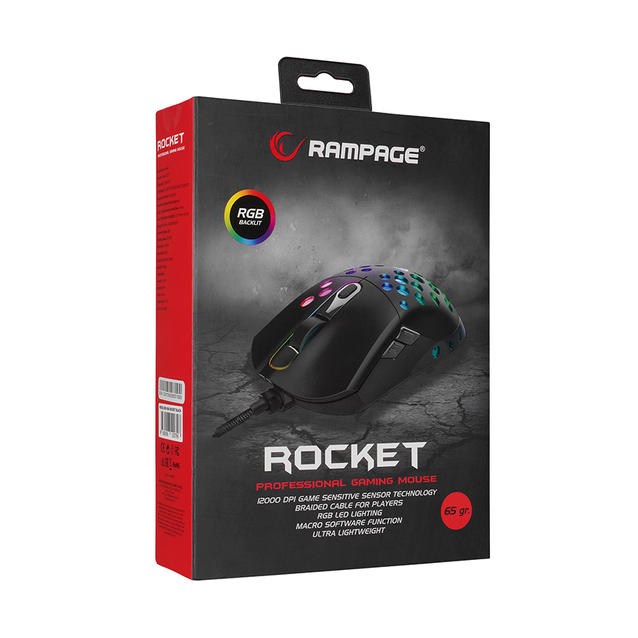 Miš gaming Rampage SMX-R66 ROCKET Ultra Light Crni RGB LED 12000dpi ...