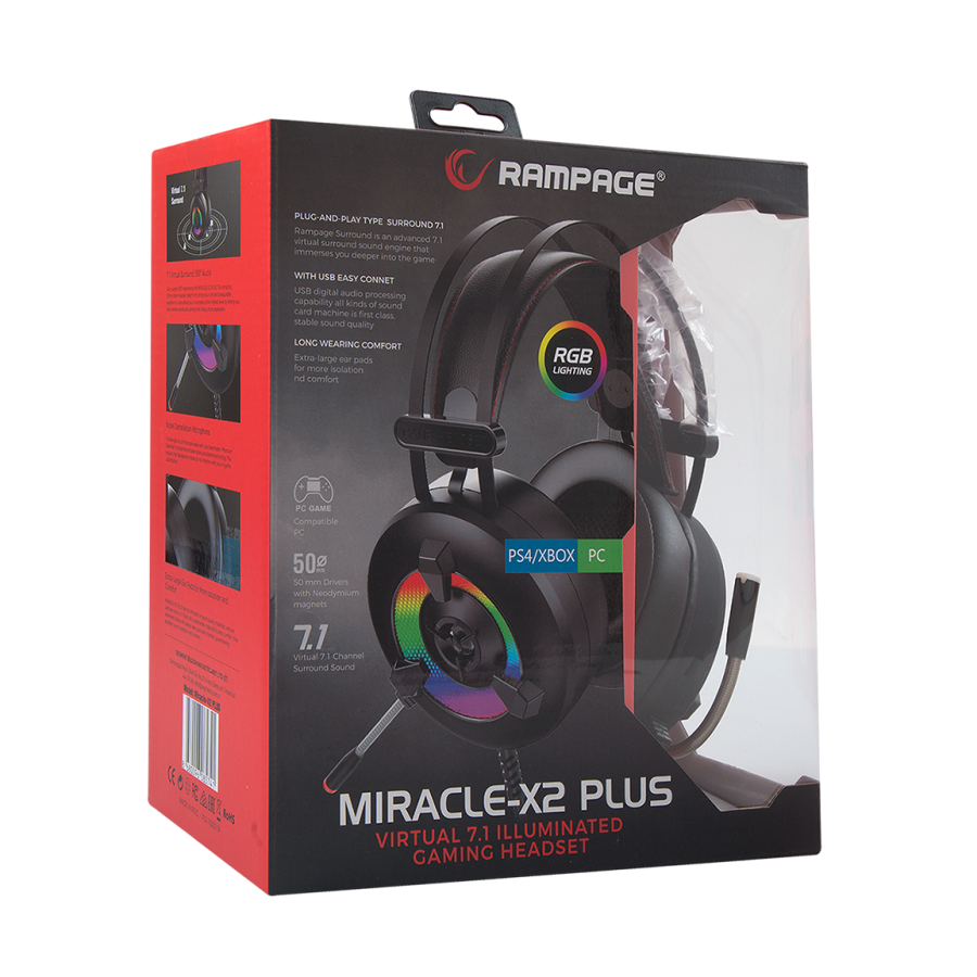 Slušalice sa mikrofonom gaming Rampage Miracle-X2 PLUS Crne RGB Led 7.1 ...