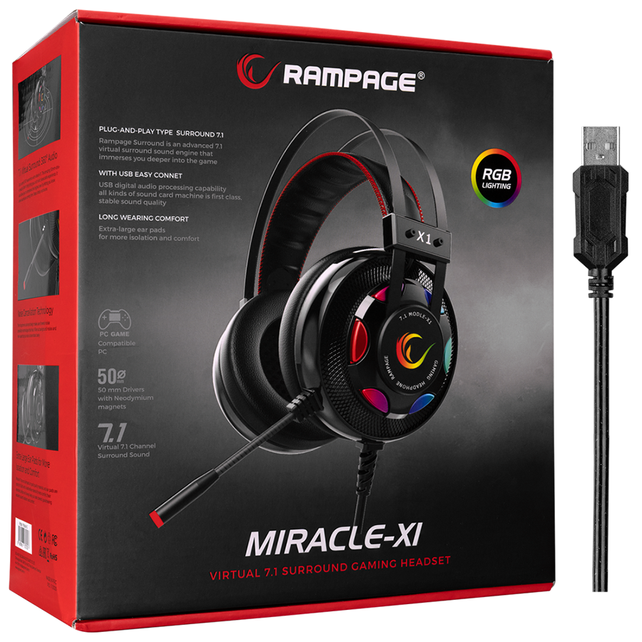 Slušalice sa mikrofonom gaming RAMPAGE Miracle-X1 RGB 7.1 Surround ...
