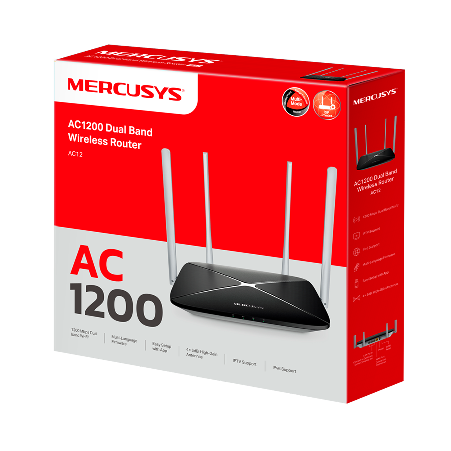 MERCUSYS AC12 AC1200 Dual Band Wireless Router 802.11ac, 4xLAN, 1WAN ...