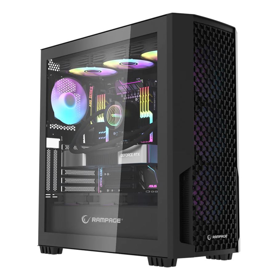 Kućište gaming RAMPAGE SHELOB Mesh, Tempered Glass, 4*ARGB Infinity Fan, Hub, E-ATX, Mid-T ...