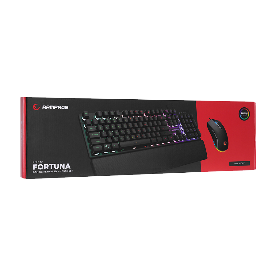 Tastatura + miš gaming RAMPAGE KM-RX7 FORTUNA Rainbow Backlit FULL SIZE ...